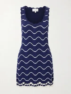 Cara Cara Orel Scalloped Striped Cotton Knit Mini Dress - Blue