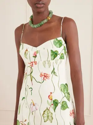 Cara Cara Cherry Printed Linen Mini Dress - Neutrals