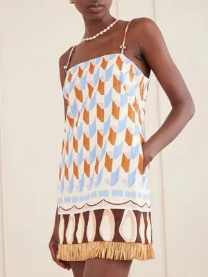 Cara Cara Valencia Printed Fringed Linen Mini Dress