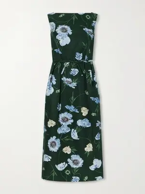 Erdem Floral-printed Cotton-blend Faille Midi Dress - Green