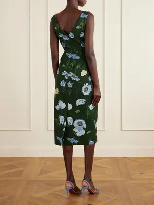 Erdem Floral-printed Cotton-blend Faille Midi Dress - Green