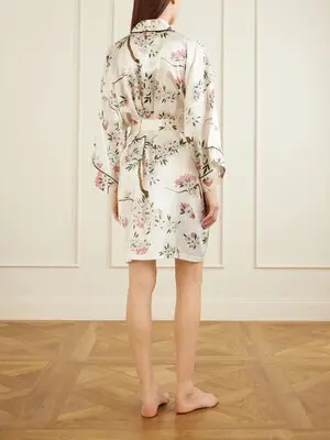 Olivia Von Halle Mimi Belted Printed Silk-satin Robe