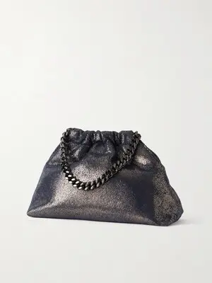 Stella McCartney Falabella Mini Metallic Vegetarian Suede Drawstring Bag - Blue