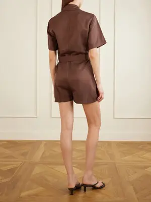 Giuliva Heritage Belted Silk And Linen-blend Playsuit