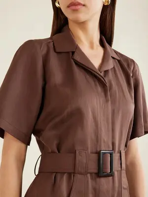 Giuliva Heritage Belted Silk And Linen-blend Playsuit