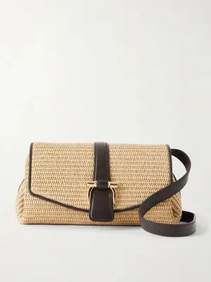 FERRAGAMO Woven Raffia Crossbody Bag With Leather Trim