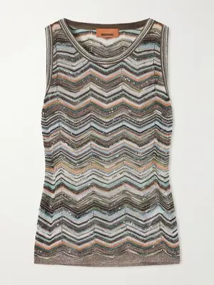 Missoni Halterneck Tank In Chevron Crochet-knit