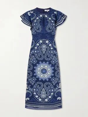 Sea Emelina Paisley-printed Ramie Midi Dress - Blue