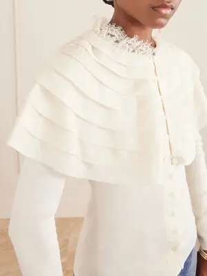 Sea Wanda Ruffled Capelet Wool Cardigan - Neutrals