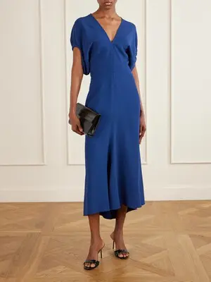 Victoria Beckham Edith Crepe Midi Dress With Cape Sleeves