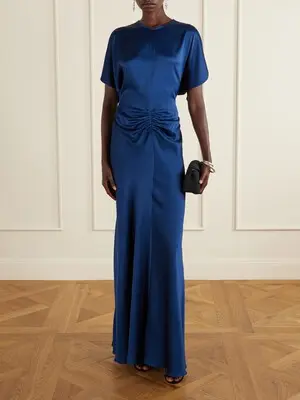 Victoria Beckham Isabella Ruched Satin Gown - Blue