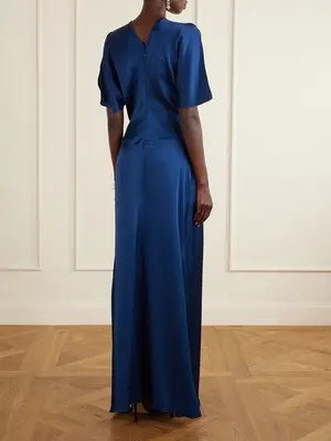 Victoria Beckham Isabella Ruched Satin Gown - Blue