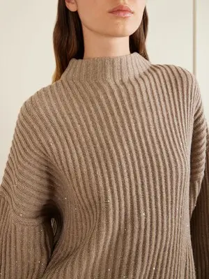 Brunello Cucinelli Sequined Ribbed-knit Turtleneck Sweater