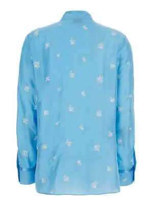 FORTE_FORTE Silk Shirt With Mandarin Collar And Floral Embroidery