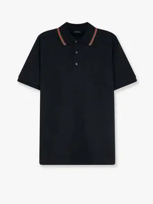 Gucci Cotton Polo Shirt With Nastro Web Detail On The Collar - Black