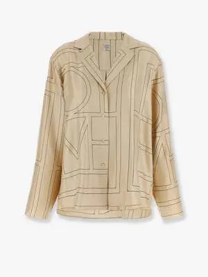 TOTEME Silk Shirt With Monogram Logo Embroidery - Cream