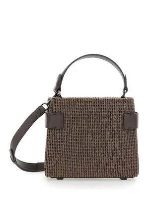 Brunello Cucinelli Essence' Brown Crossbody Bag With All-over Net Design In Leather For - Multicolor