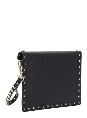 Valentino Garavani Medium Flat Pouch Rockstud Vitello Stampa Alce - Black