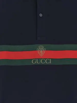 Gucci Cotton Polo Shirt With Web Print On The Front - Multicolor