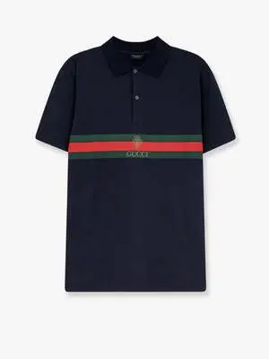 Gucci Cotton Polo Shirt With Web Print On The Front - Multicolor