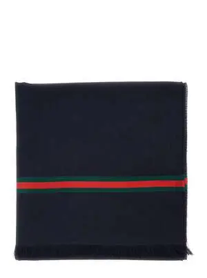 Gucci Blue Scarf With Web Detail In Silk Twill For - Multicolor