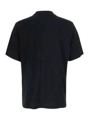 Amiri Crew Neck T-shirt With Wide Short Sleeves And Logo Lettering Embroidery On The Neck In Tech Fabric For - Black