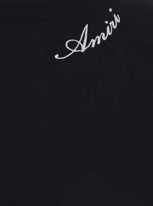 Amiri Crew Neck T-shirt With Wide Short Sleeves And Logo Lettering Embroidery On The Neck In Tech Fabric For - Black