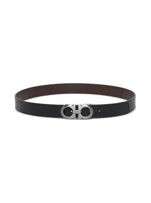 FERRAGAMO Gancini Buckle Leather Belt - Black