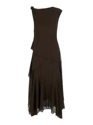 GANNI Tech Fabric Long Dress With Layered Design And Knot Detail - Multicolor