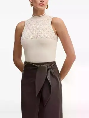 Guess Monogram Sleeveless Mock Neck Top - Neutrals