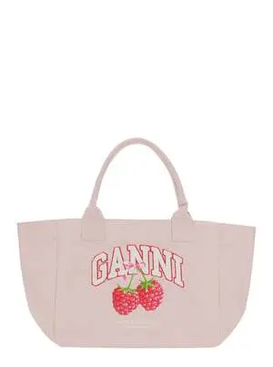 GANNI Trapeze Medium' Pink Tote Bag With Logo Lettering And Print On The Front In Cotton For - Multicolor