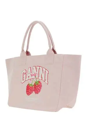 GANNI Cotton Tote Bag With Logo And Print - Multicolor