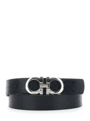 FERRAGAMO Reversible Belt With Gancini Buckle In Grained Leather - Black