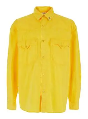 Versace Yellow Shirt With Button-down Collar And Two Patch Pockets On The Front In Cotton For - Multicolor