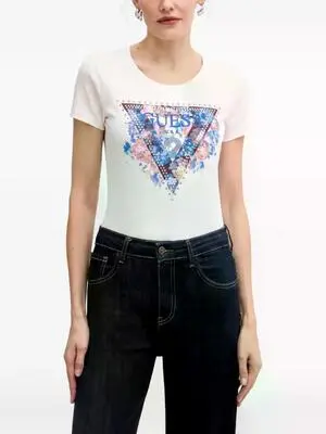Guess Embellished Floral Print T-shirt