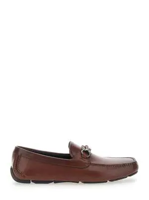 FERRAGAMO Sunsay" Leather Loafers With Gancini Plaque - Brown