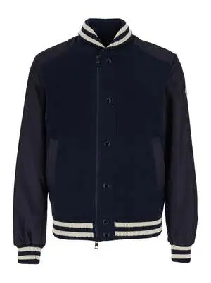 Moncler Cardigan Blue With Zip And High Collar In Polyamide - Multicolor