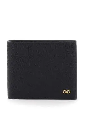 FERRAGAMO Bi-fold Wallet 'micro Gancini' With Grained Leather Logo - Black
