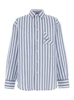 Jacquemus La Chemise Voilier' Light Blue Shirt With All-over Striped Motif And Logo Embroidery On The Front In Cotton And Linen For - Multicolor