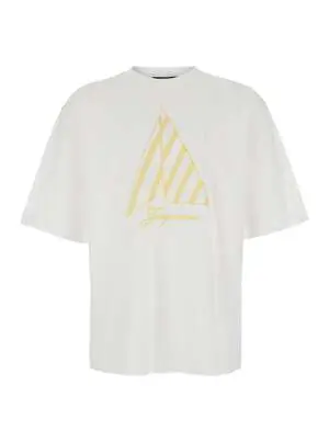 Jacquemus The 'voilier' White T-shirt With Sailboat Embroidery And Logo Lettering On The Front In Cotton For