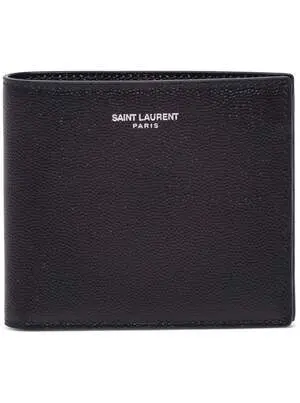 Saint Laurent Black Leather Bifold Wallet With Logo For - Multicolor