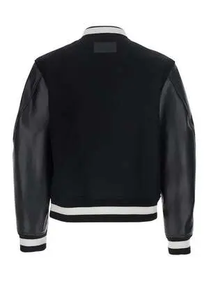 Givenchy Bomber Jacket With Leather Sleeves And Logo Patch - Multicolor