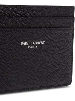 Saint Laurent Card Holder With Logo Embossed In Black Leather For - Multicolor