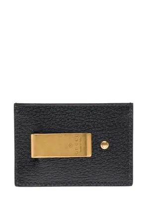 Gucci Card Holder With Gg Plaque On The Front In Black Leather For