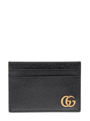 Gucci Card Holder With Gg Plaque On The Front In Black Leather For - Multicolor