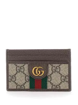 Gucci Card Holder 'ophidia' With Gg Plate In Gg Canvas And Leather Beige - Multicolor