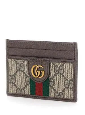 Gucci Card Holder 'ophidia' With Gg Plate In Gg Canvas And Leather Beige - Multicolor