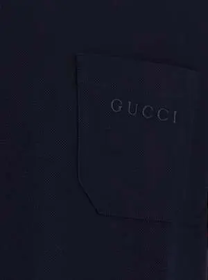 Gucci Blue Polo With Web Detail And Logo Lettering On The Front In Cotton For - Multicolor