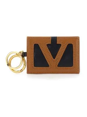 Valentino Garavani Brown Keychain With Ring Closure And Rectangular Design With Vlogo On The Front In Leather For - Multicolor