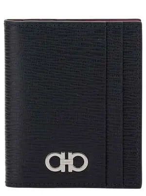FERRAGAMO Card Holder With Gancini Detail In Leather For - Black